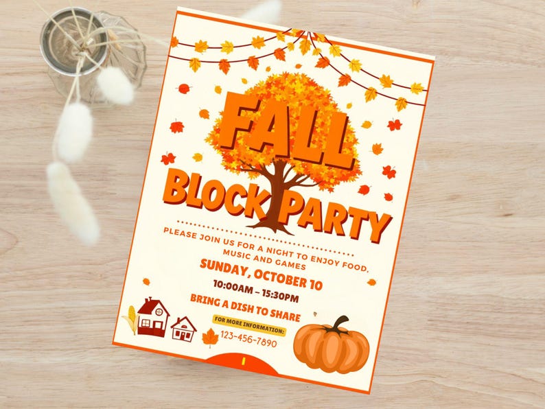 Fall Block Party Flyer Template: Editable Autumn Event Invite (digital ...