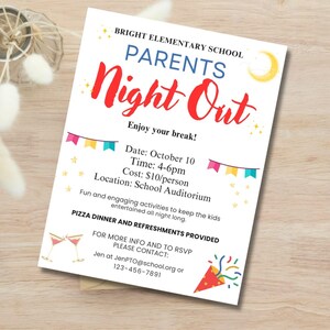 Parents Night Out Flyer Template PTO School Fundraiser PTA Flyer Event ...