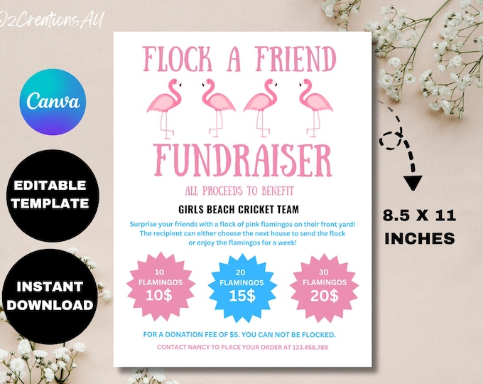 Flock My Yard Flamingo Fundraiser Flyer, Printable Invite Summer Fundraiser Idea, Flamingo ...