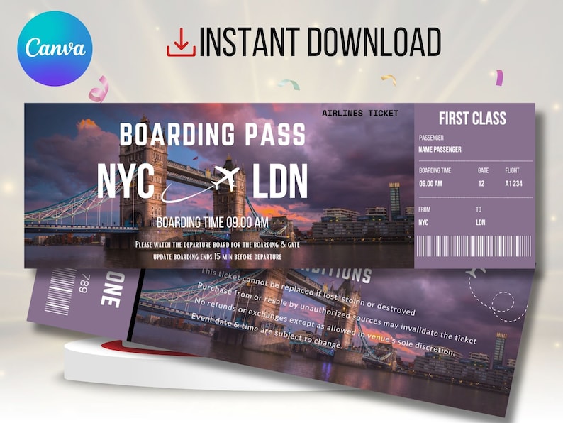 Printable Boarding Pass Airline Ticket Gift Surprise Trip Reveal ...