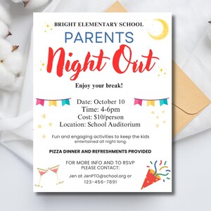 Parents Night Out Flyer Template PTO School Fundraiser PTA Flyer Event ...