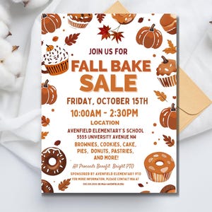 Editable Fall Bake Sale Flyer Template, Autumn Baking Fundraiser ...