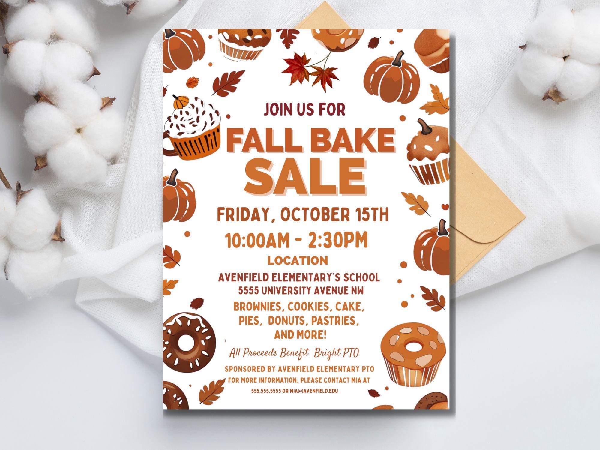 Editable Fall Bake Sale Flyer Template, Autumn Baking Fundraiser ...