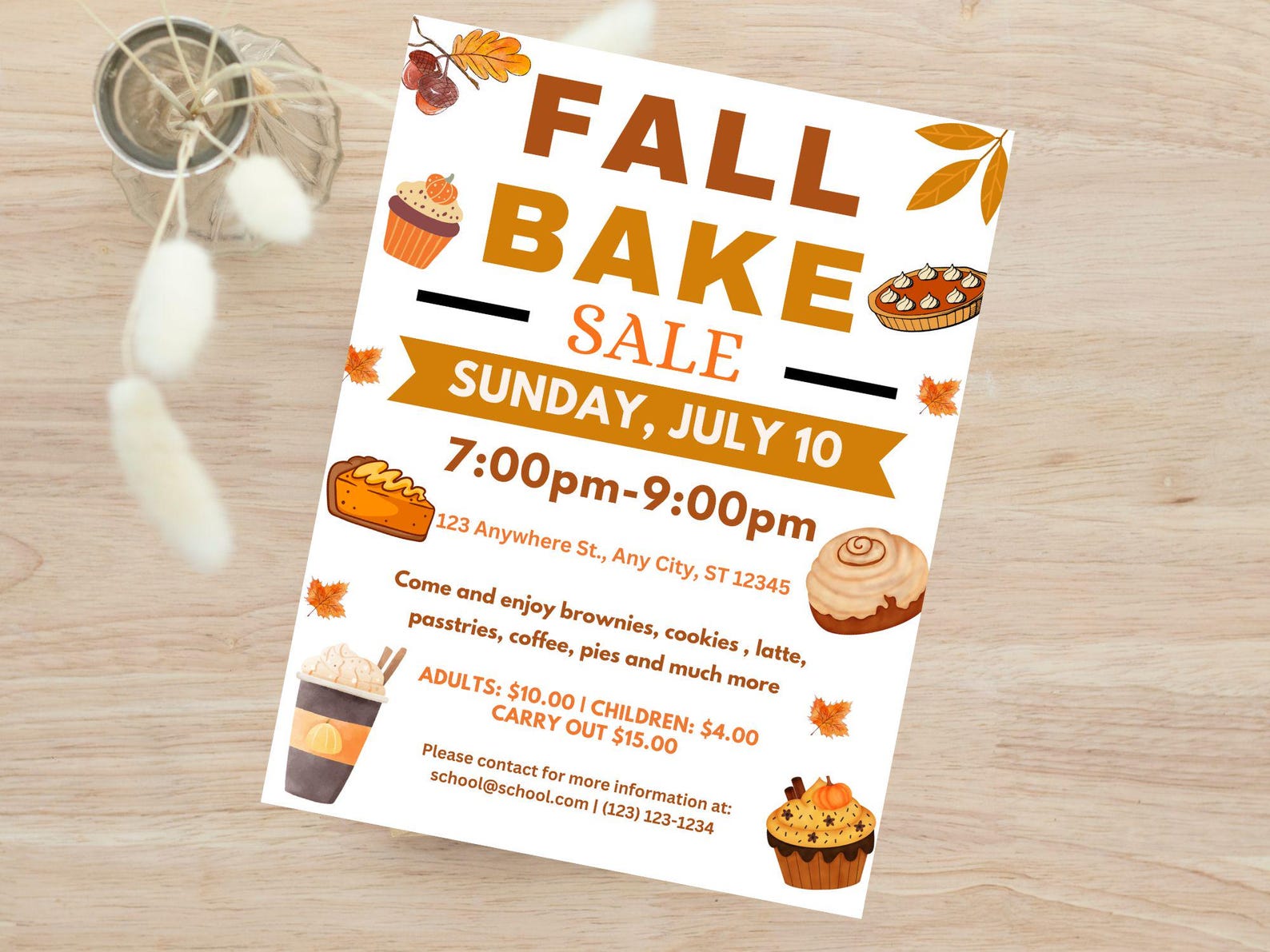 Editable Fall Bake Sale Flyer Template, Autumn Baking Fundraiser ...