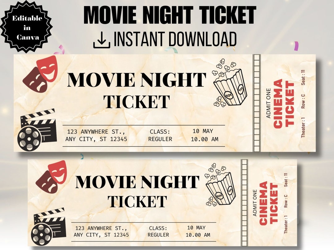 Editable Movie Ticket Birthday Invitation: Movie Night Party (digital ...