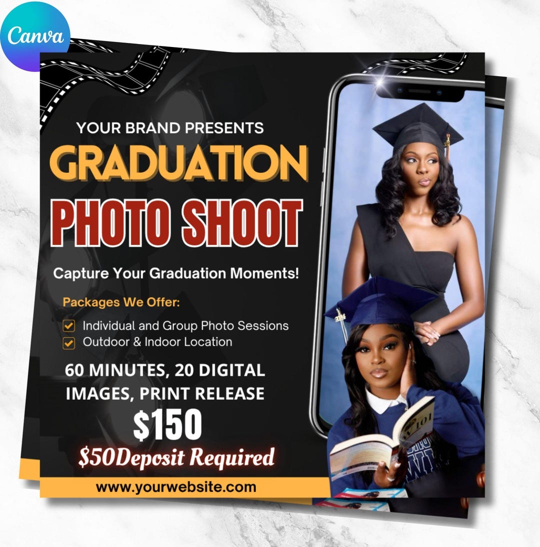 Graduation Photoshoot Flyer: Photographer Promo, Editable Canva ...