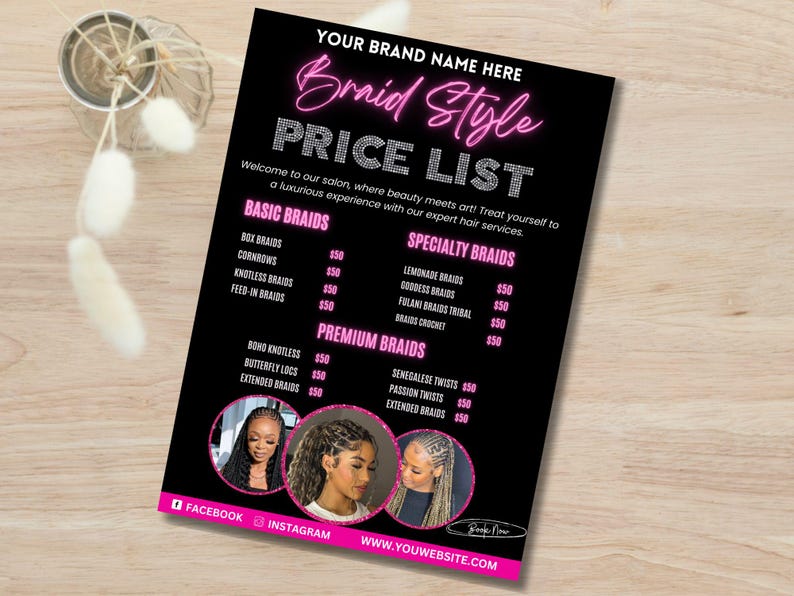 Braids Pricelist, DIY Flyer Template Design, Hair Styles Braiding Price ...