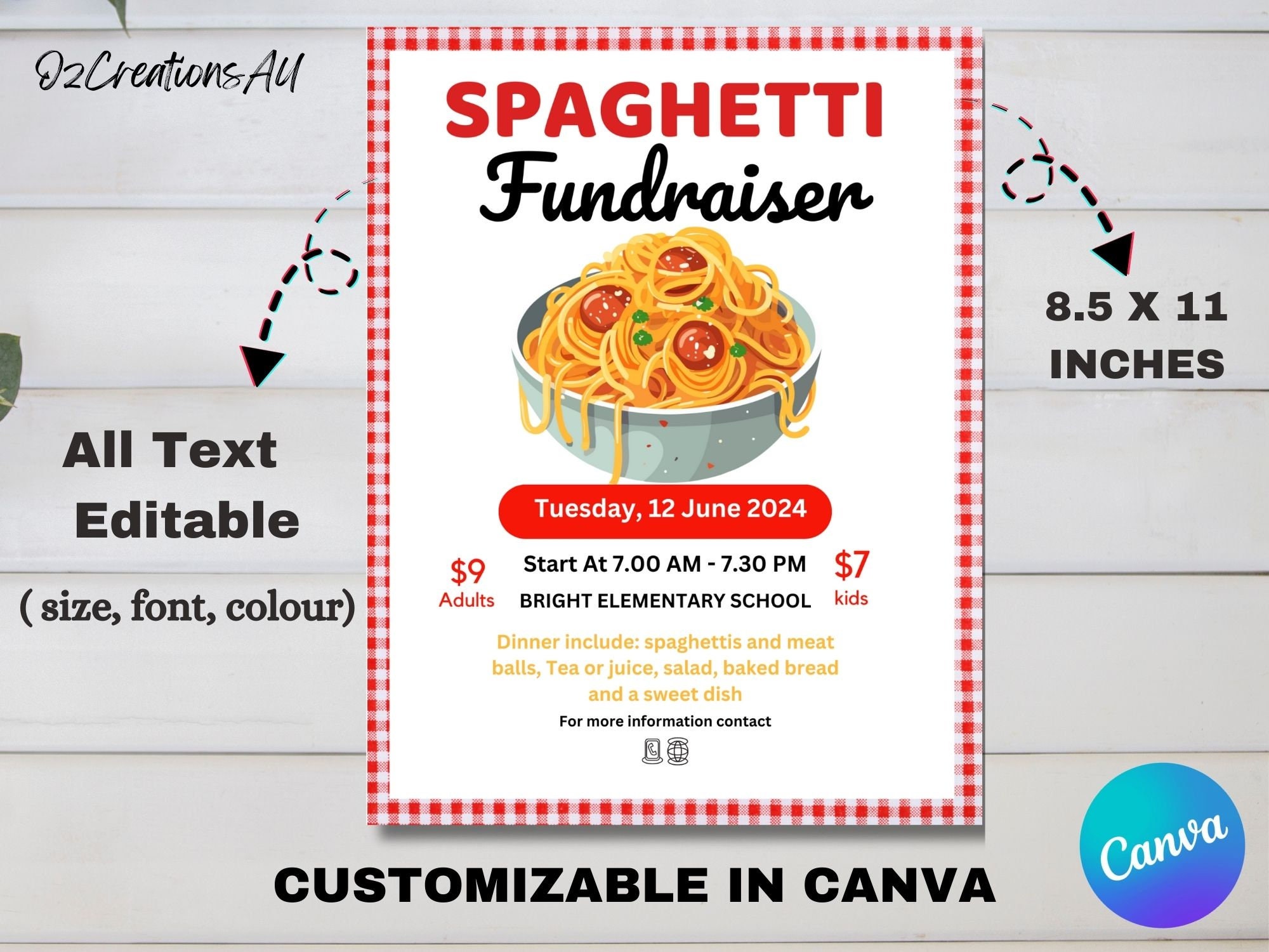 Editable Spaghetti Dinner Fundraiser Flyer Ticket, Pasta PTA PTO School ...