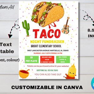 Taco Dinner Fundraiser Flyer: Editable Mexican Night Invite (digital ...