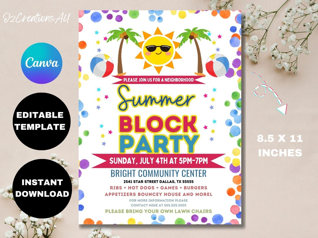Summer Block Party Flyer: DIY Community Invite (digital Download) - Etsy