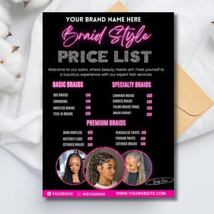 Braids Pricelist, DIY Flyer Template Design, Hair Styles Braiding Price ...