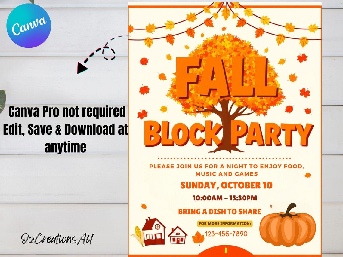 Fall Block Party Flyer Template: Editable Autumn Event Invite (digital ...