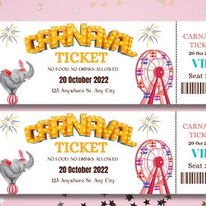 Carnival Ticket Template, Instant Download, Surprise Circus Gift ...