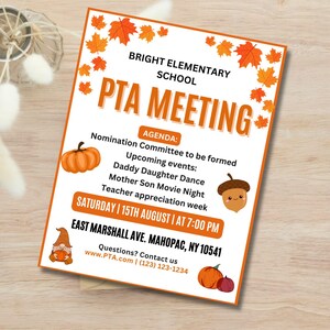 EDITABLE PTA Meeting Handout Flyer, School Fundraiser Event, Printable ...
