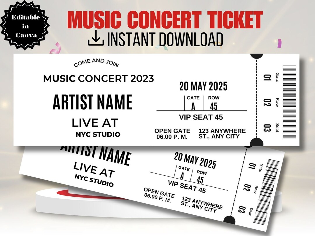 Editable Concert Ticket Template: DIY Printable Canva Design (digital ...