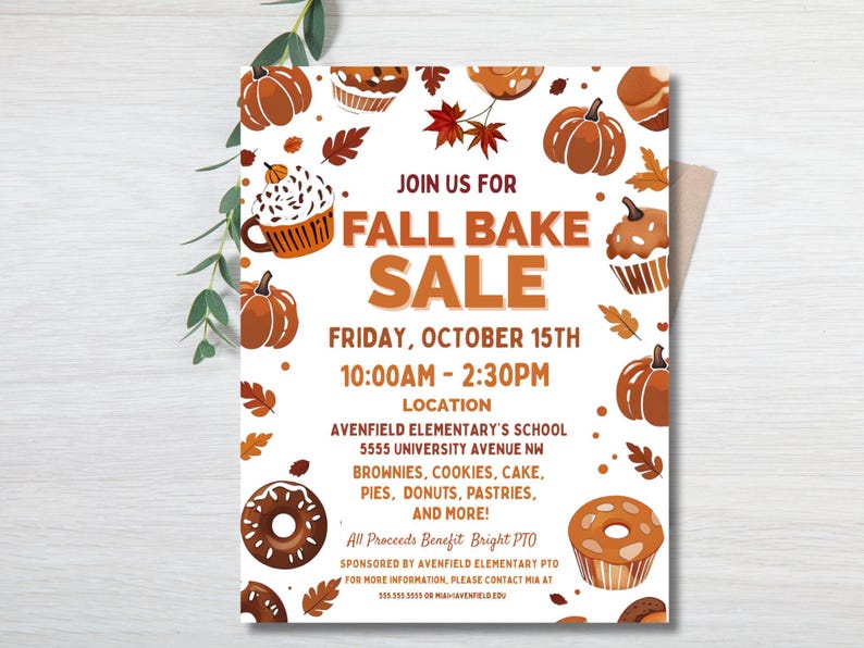 Editable Fall Bake Sale Flyer Template, Autumn Baking Fundraiser ...