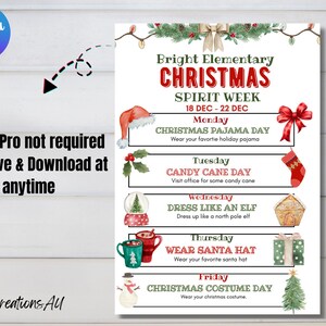 Customizable Holiday School Spirit Week Flyer, PTO Schedule, December ...