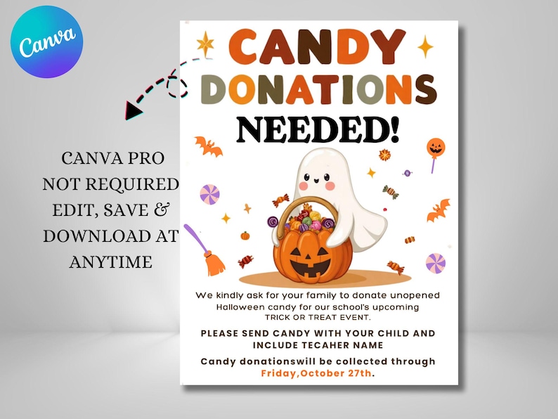 Halloween Candy Donation Flyer Template, Trunk or Treat Fundraiser ...
