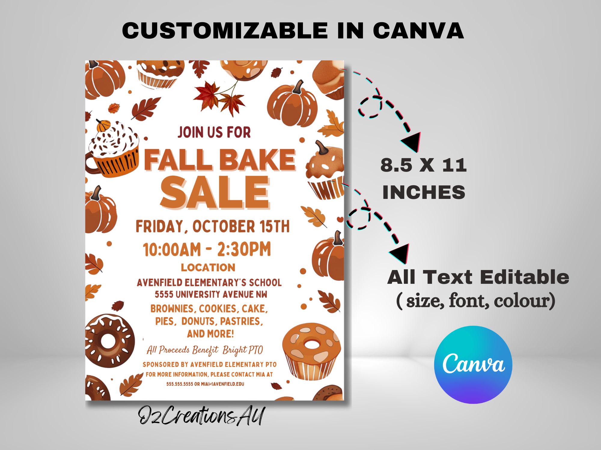 Editable Fall Bake Sale Flyer Template, Autumn Baking Fundraiser ...