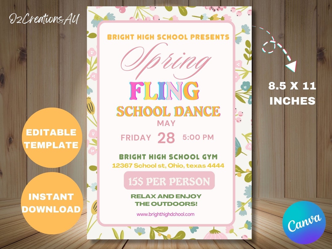Editable Spring Fling School Dance Flyer Invitation, Easter Event Party ...