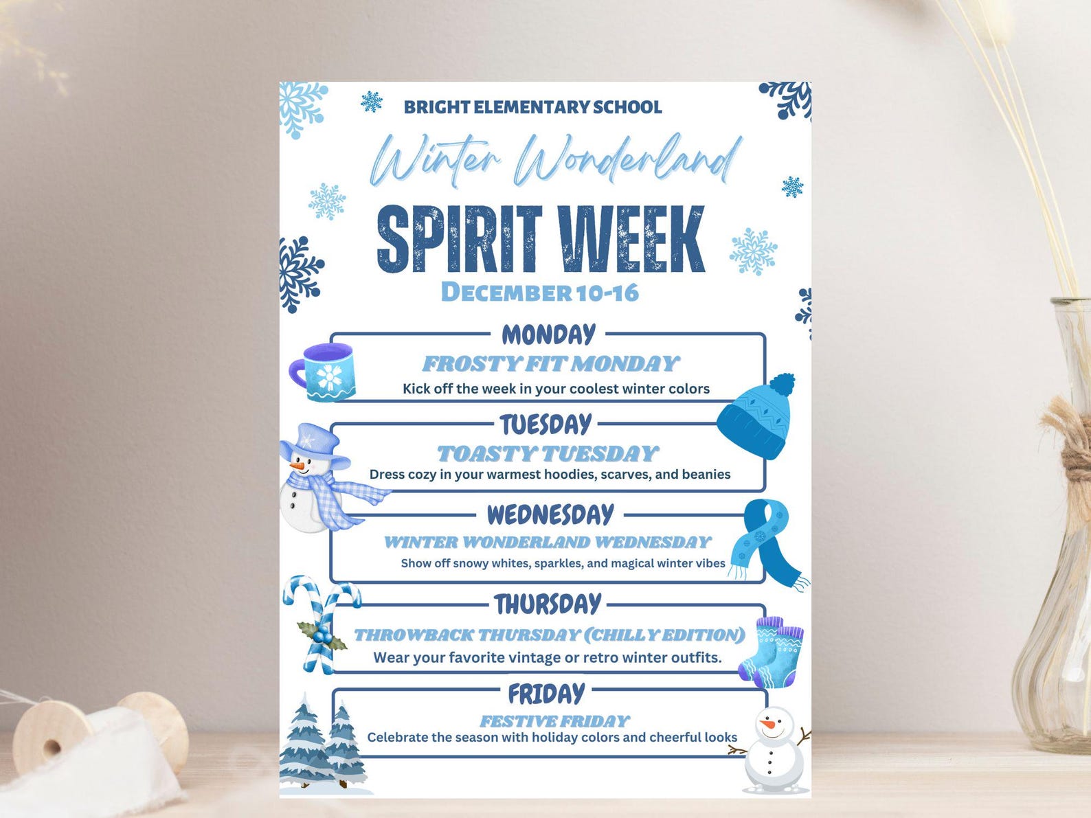 Customizable Winter School Spirit Week Flyer, Customizable Holiday ...