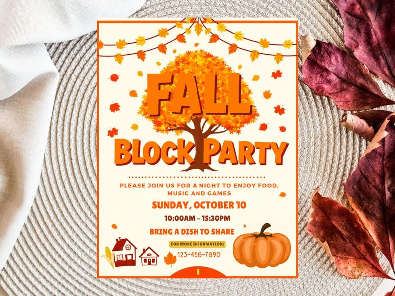 Fall Block Party Flyer Template: Editable Autumn Event Invite (digital ...