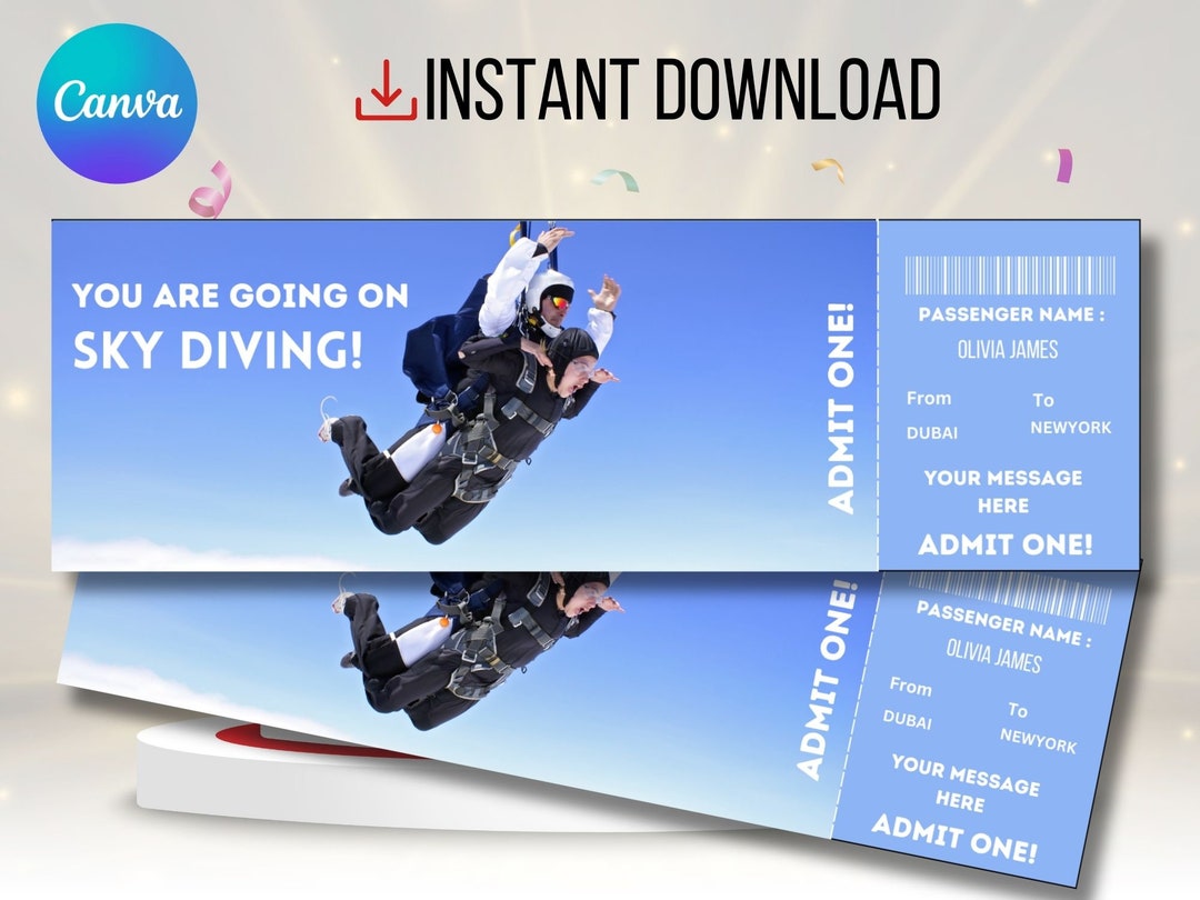 Surprise Skydiving Gift Ticket: Printable Certificate (instant Download ...