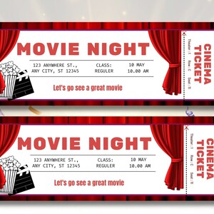 Printable Movie Tickets. Cinema Themed Gift Reveal Ticket. Printable ...