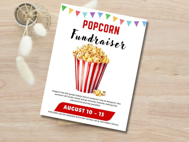Editable Popcorn Fundraiser Flyer: School PTA PTO Event (digital ...