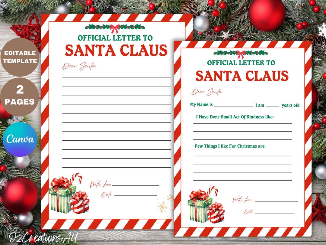 Letter to Santa Printable Santa Wish List Letters Christmas Letter Easy ...
