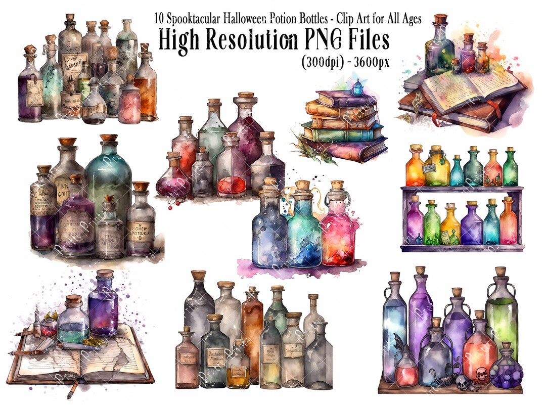 Spooky Magic Spell Potion Bottles Clip Art Frightfully Cute Graphics ...