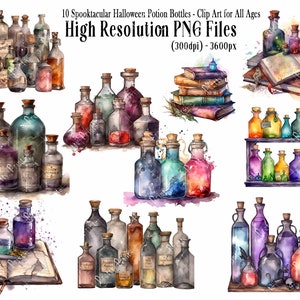 Spooky Magic Spell Potion Bottles Clip Art Frightfully Cute Graphics ...