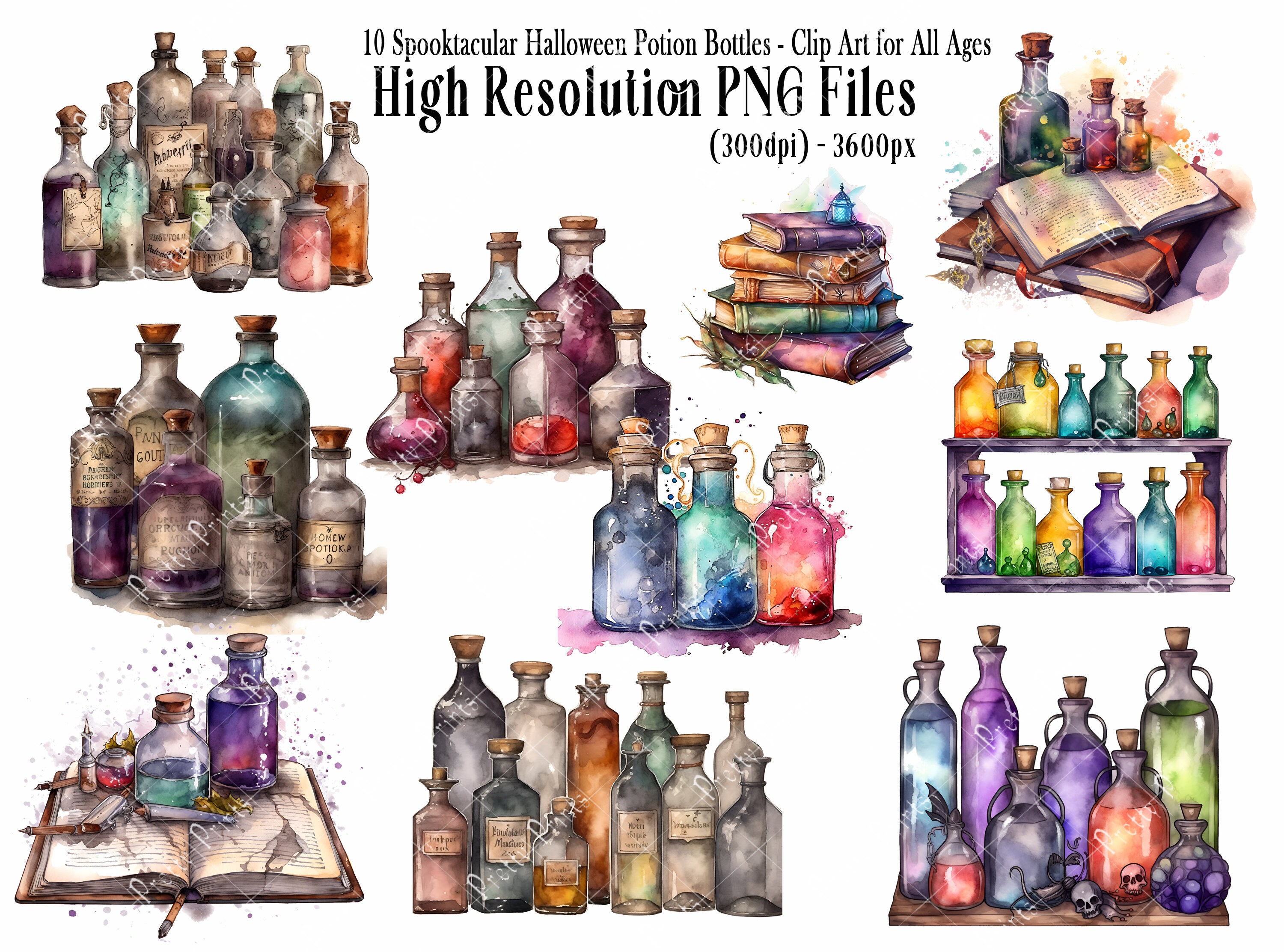 Spooky Magic Spell Potion Bottles Clip Art Frightfully Cute Graphics ...