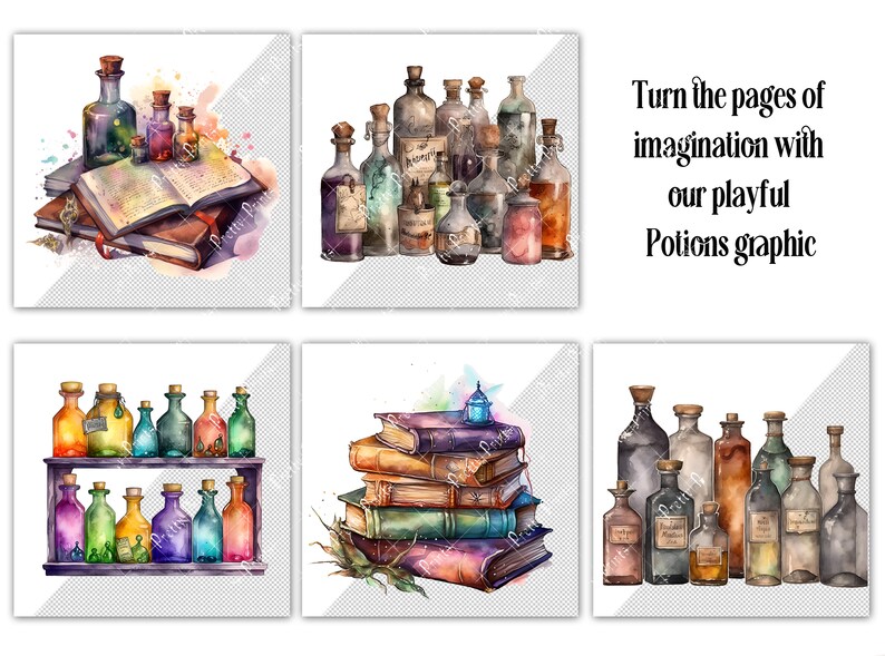 Spooky Magic Spell Potion Bottles Clip Art Frightfully Cute Graphics ...