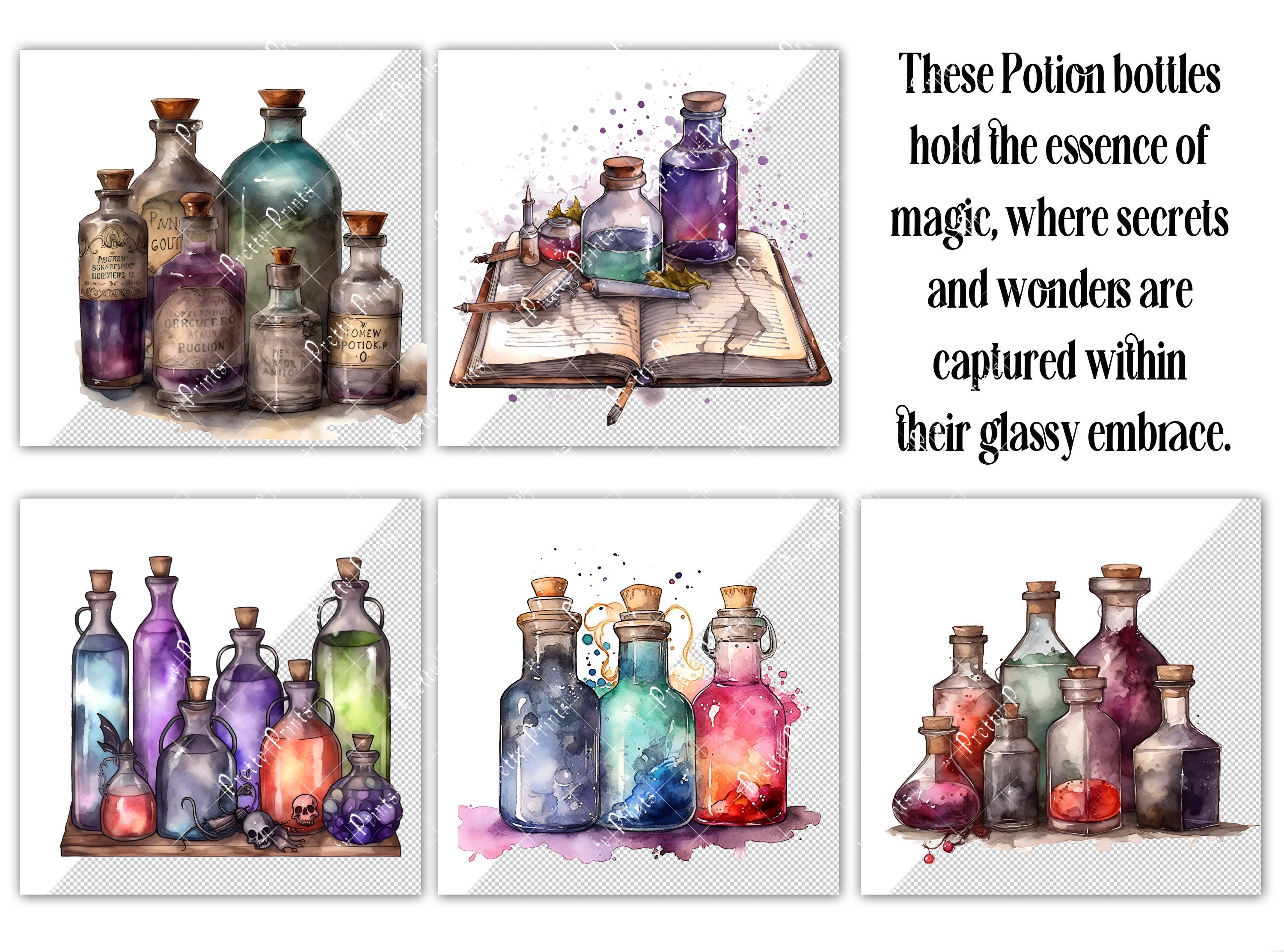 Spooky Magic Spell Potion Bottles Clip Art Frightfully Cute Graphics ...