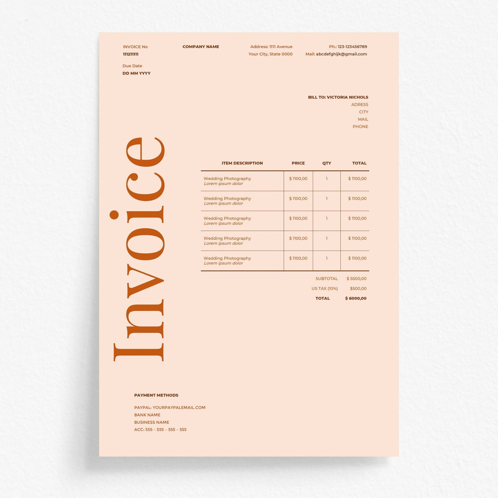 EDITABLE INVOICE / Invoice Word / Word Editable Invoice: Modern and ...