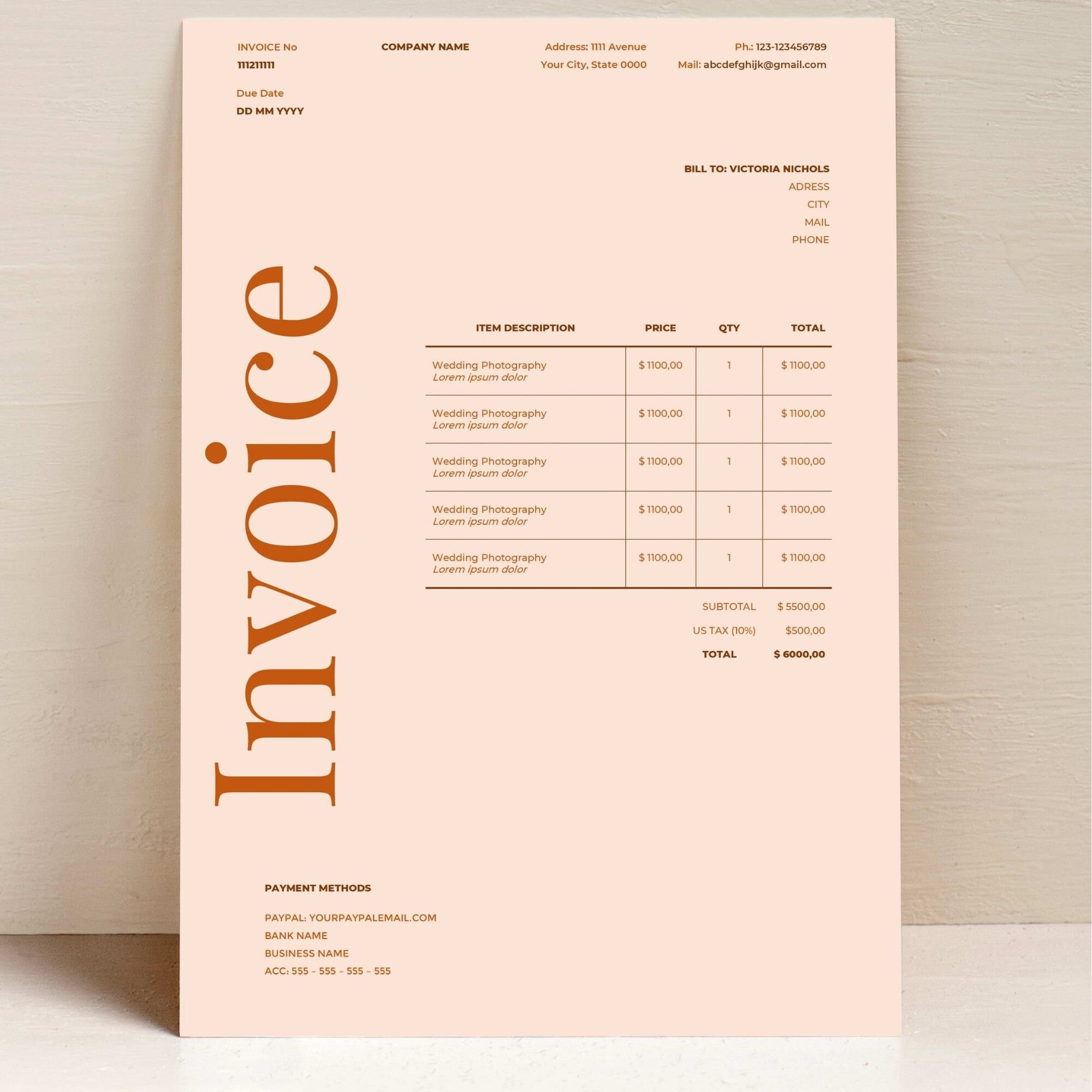 EDITABLE INVOICE / Invoice Word / Word Editable Invoice: Modern and ...