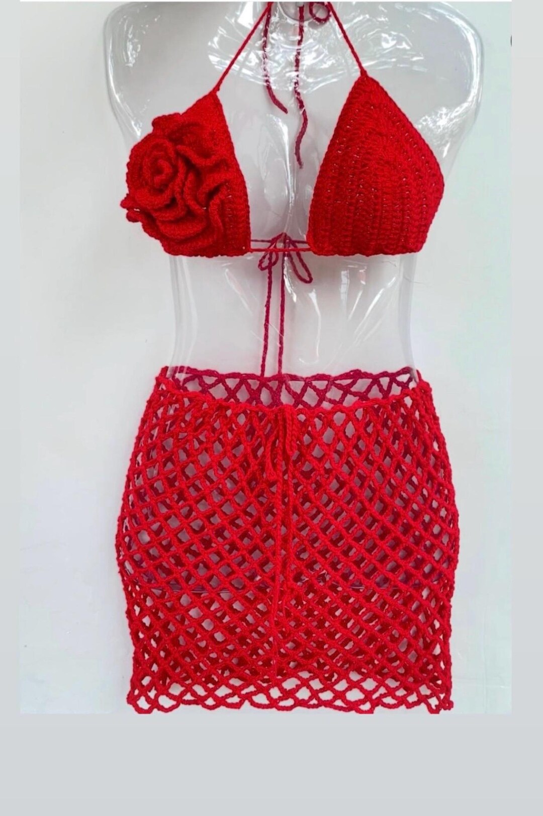 Red Crochet Bikini for Women, Summer Weather Outfit, Active Girl ...
