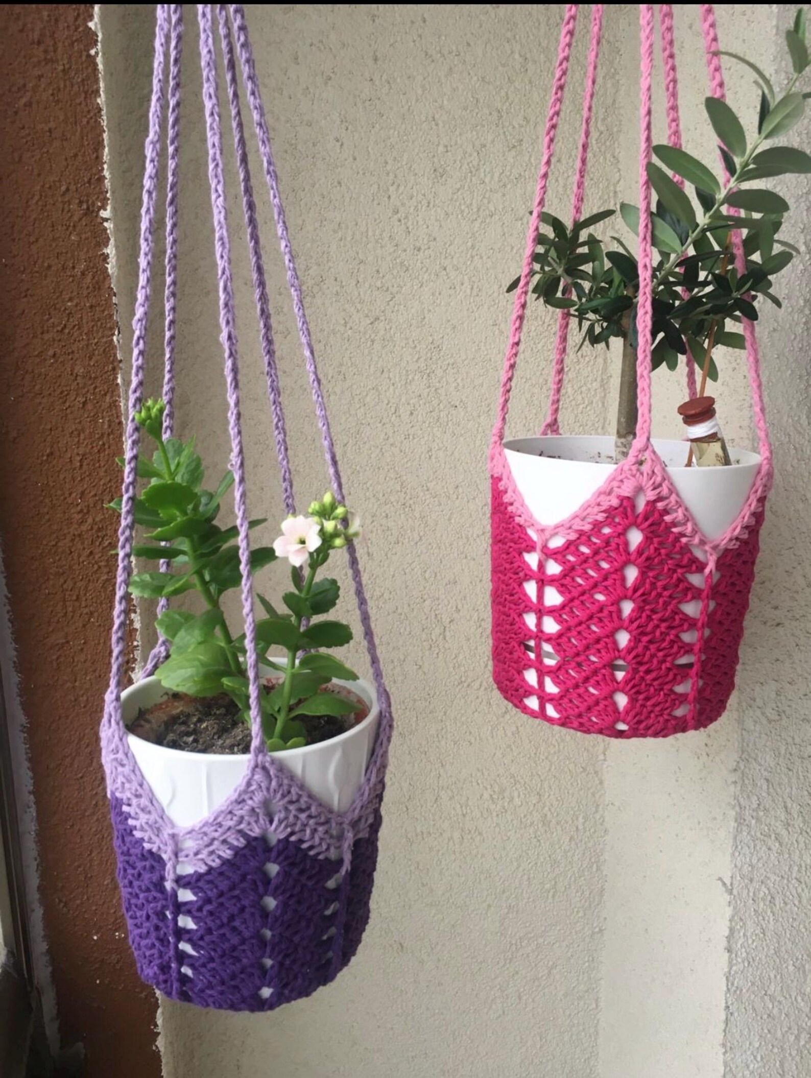 Hanging Crochet Succulent Planters | Yellow Knitted Planter Holders ...