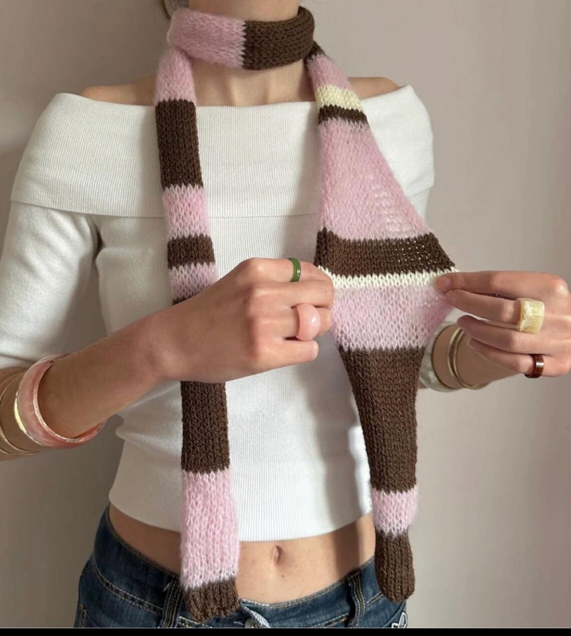 Knitted Skinny Scarf, Stylish Mohair Scarf, Thin and Long Scarf, Fluffy ...