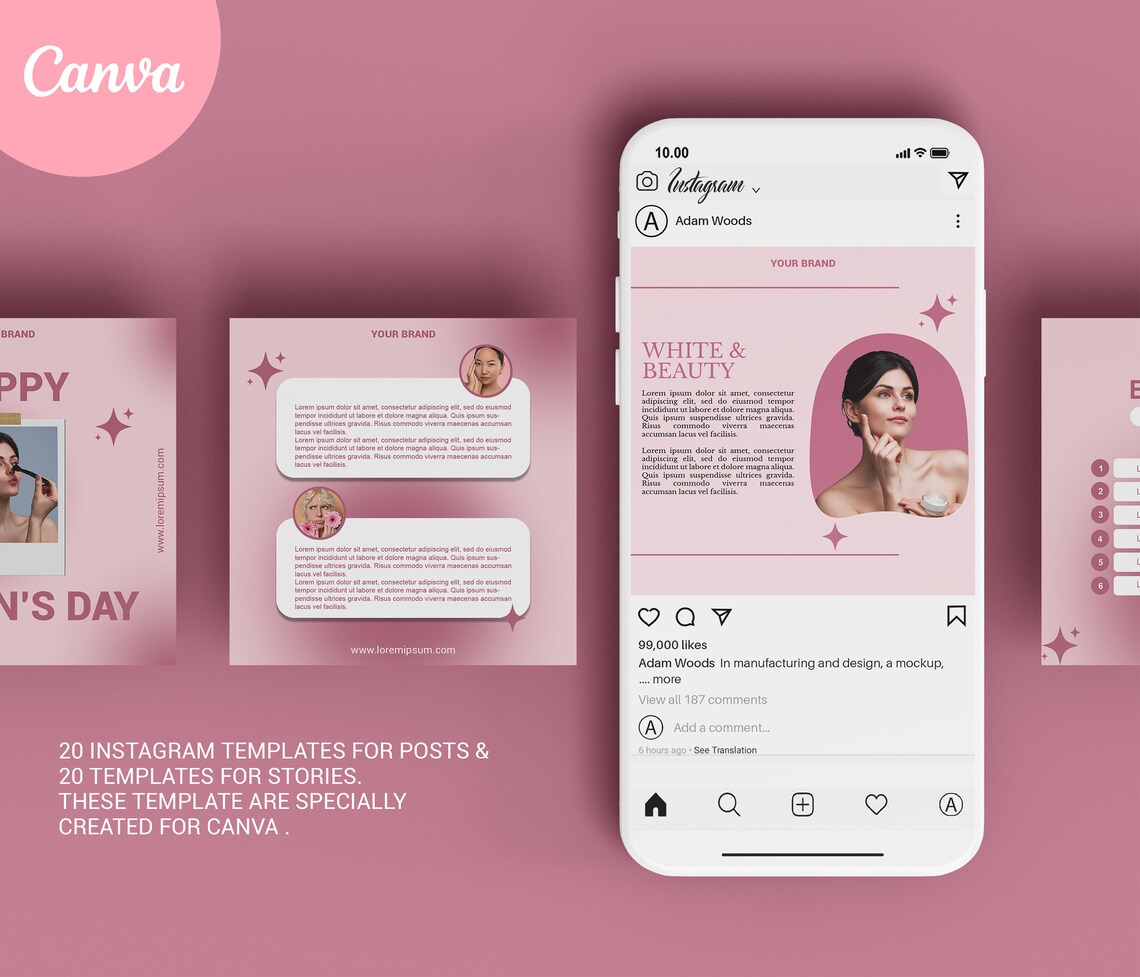 Instagram Templates Dusty Pink for Skincare Cosmetic Wellness - Etsy