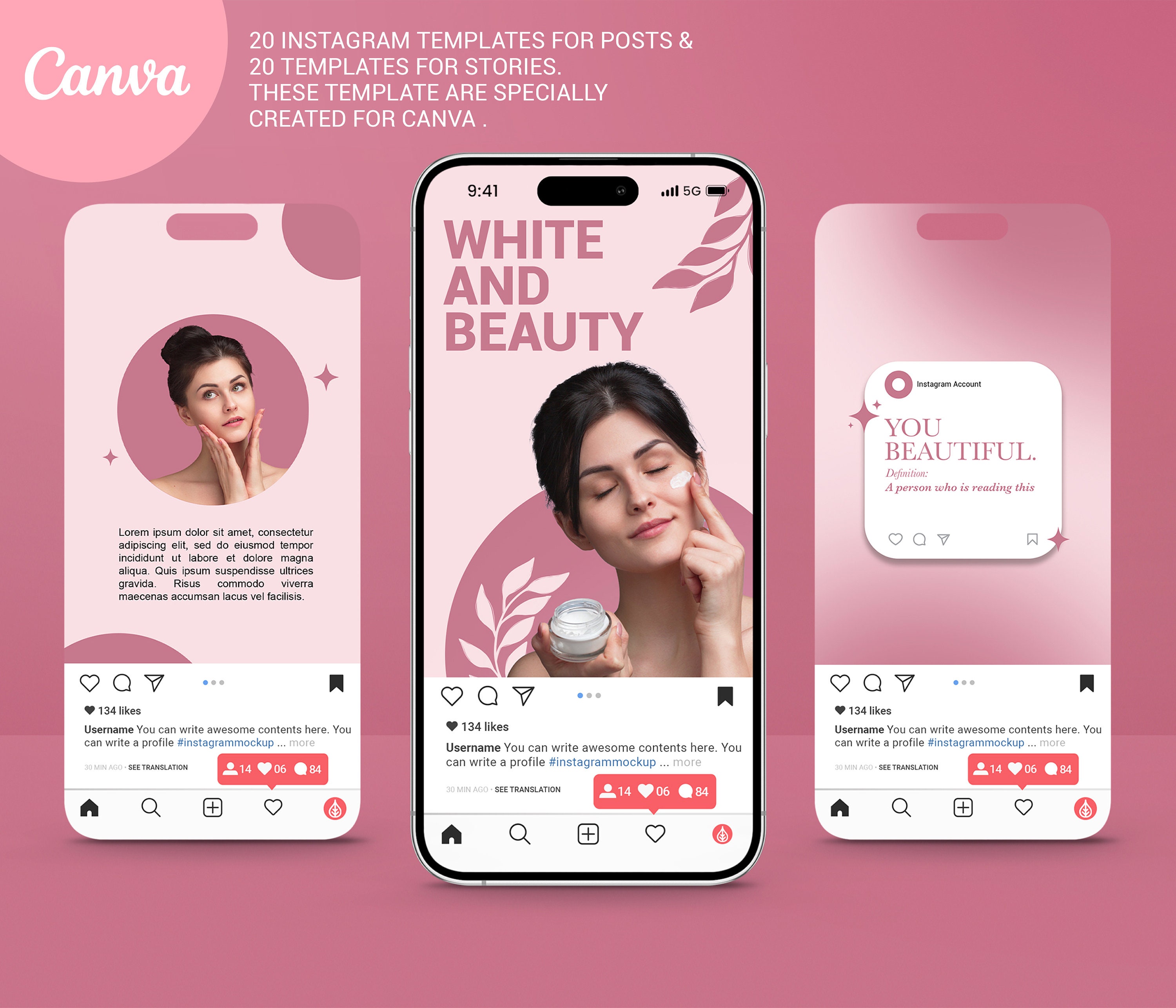 Instagram Templates Dusty Pink for Skincare Cosmetic Wellness - Etsy