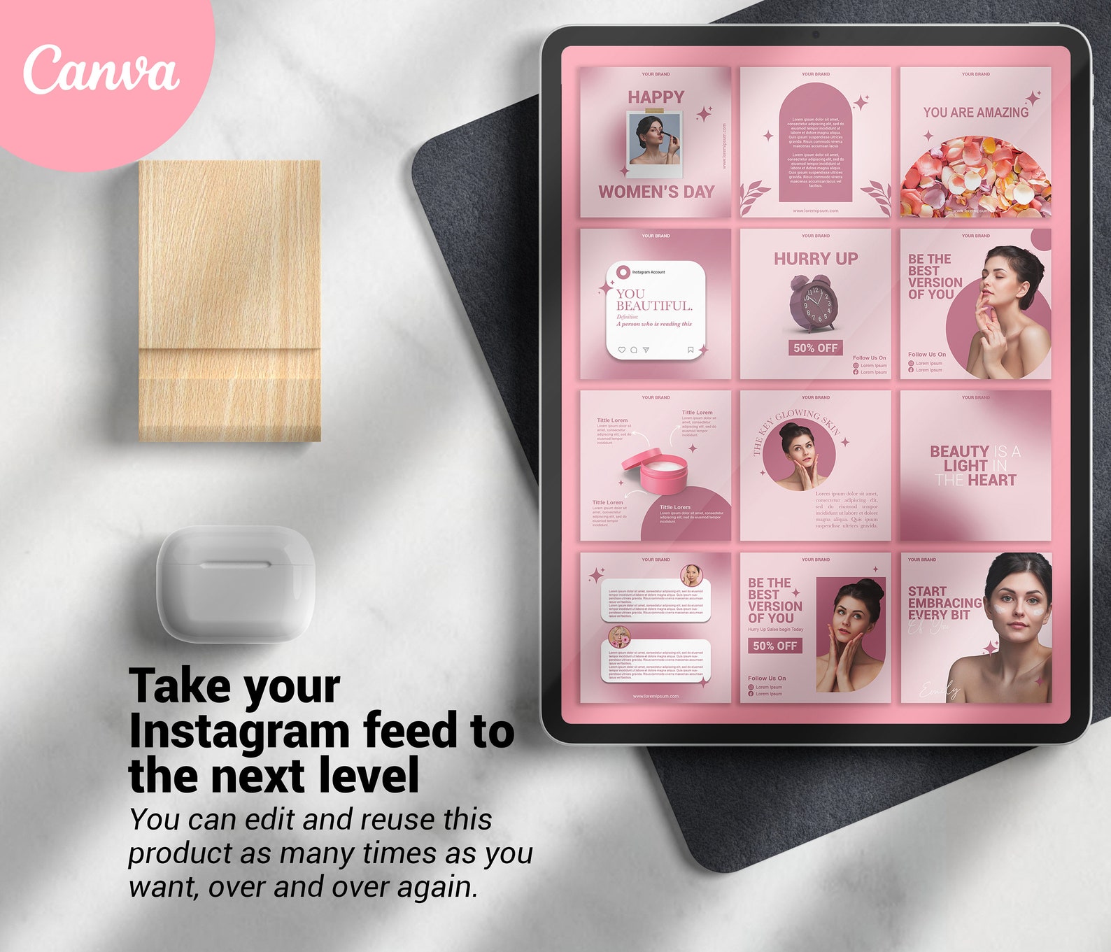 Instagram Templates Dusty Pink for Skincare Cosmetic Wellness - Etsy