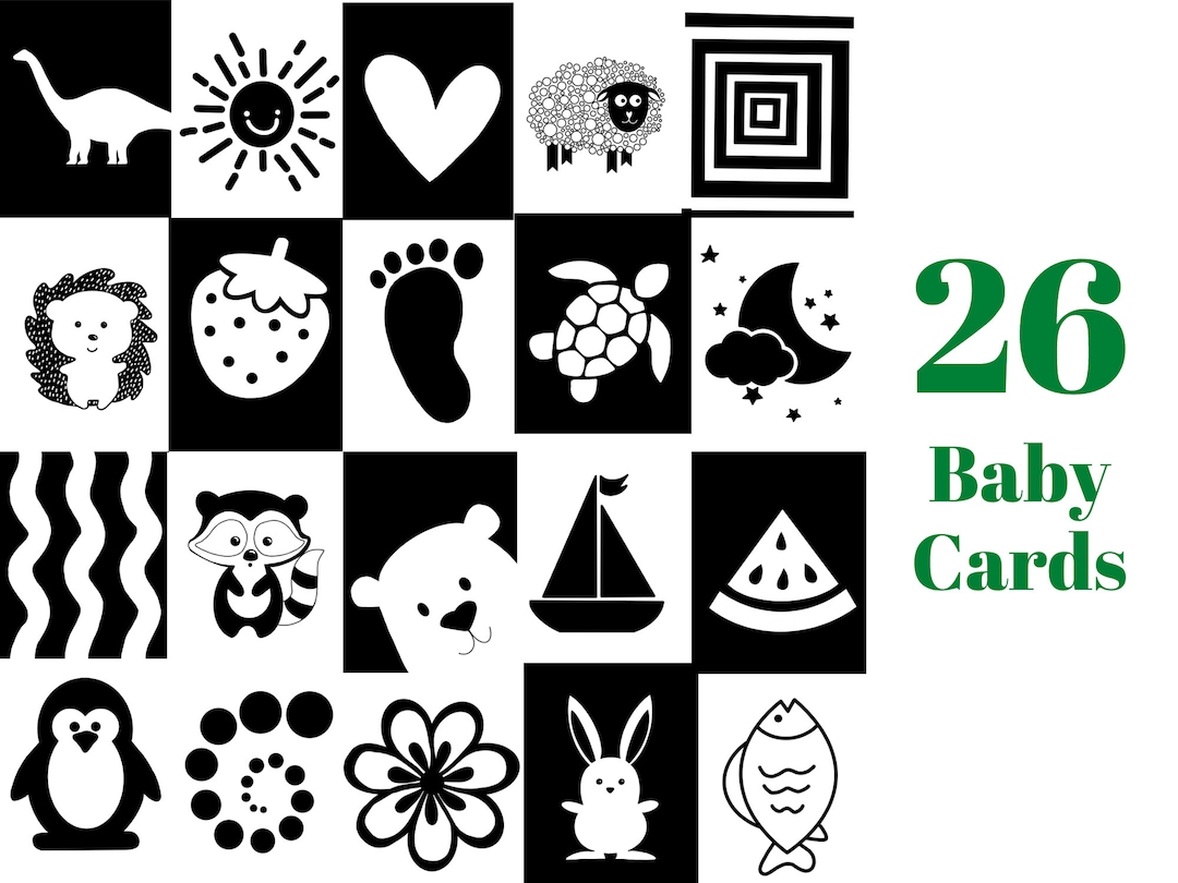 26 Printable Newborn Baby Sensory Flashcards Black & White - Etsy