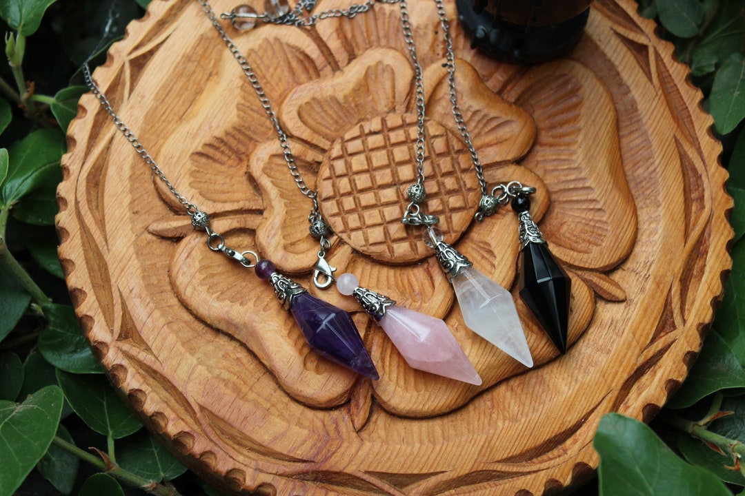 Divination Crystal Pendulum-amethyst-rose Quartz-black Obsidian-clear ...