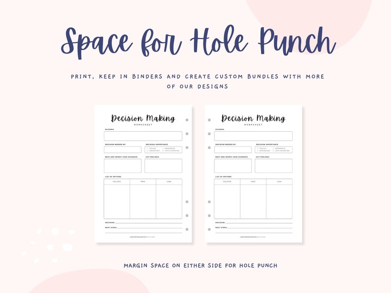 Decision Making Worksheet - Decision Planner, Anxiety Journal, Pros and ...