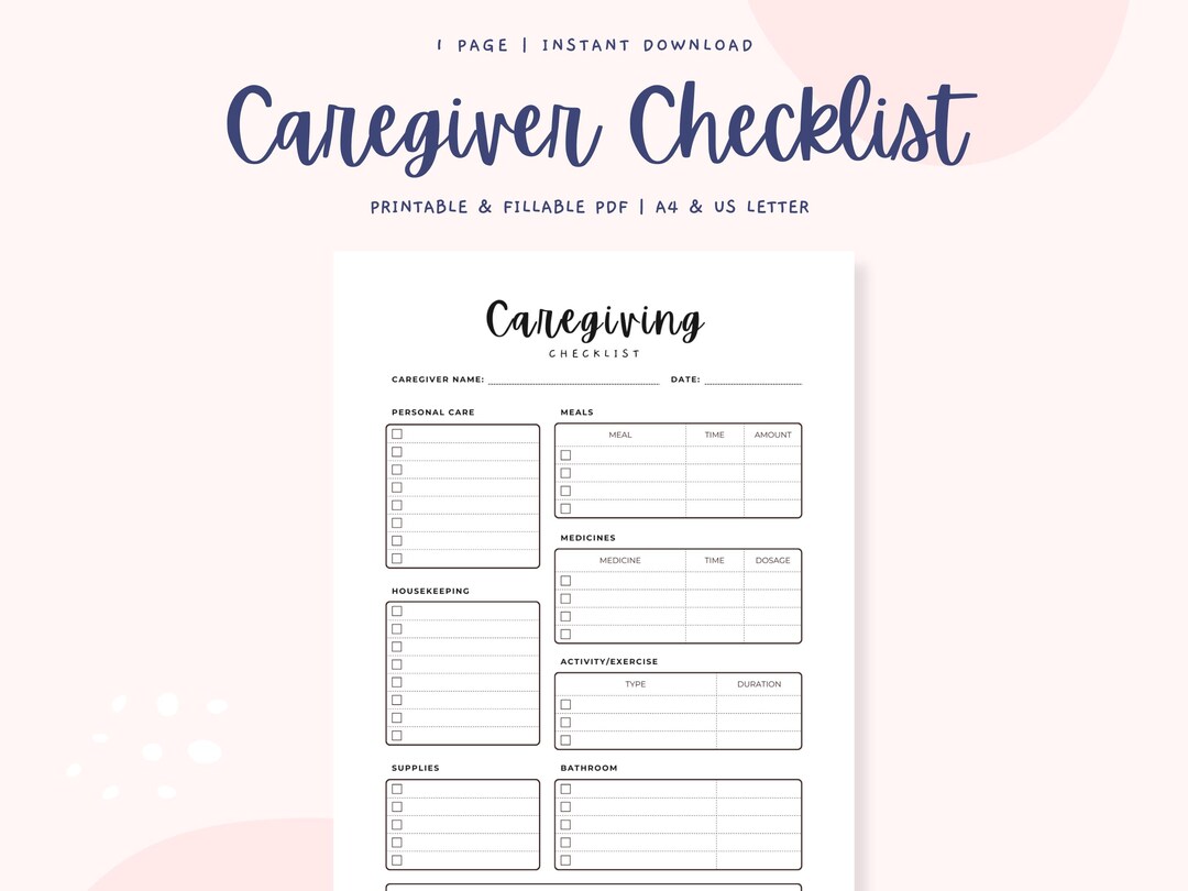 Caregiver Checklist & Caregiver Duties Caregiving Templates, Caregiver ...