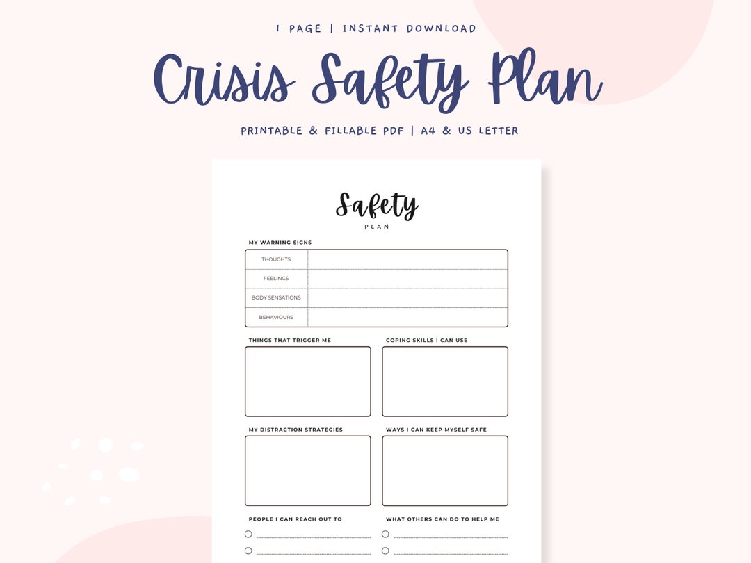 Crisis Safety Plan Safety Plan Mental Health Worksheet, Crisis Plan ...