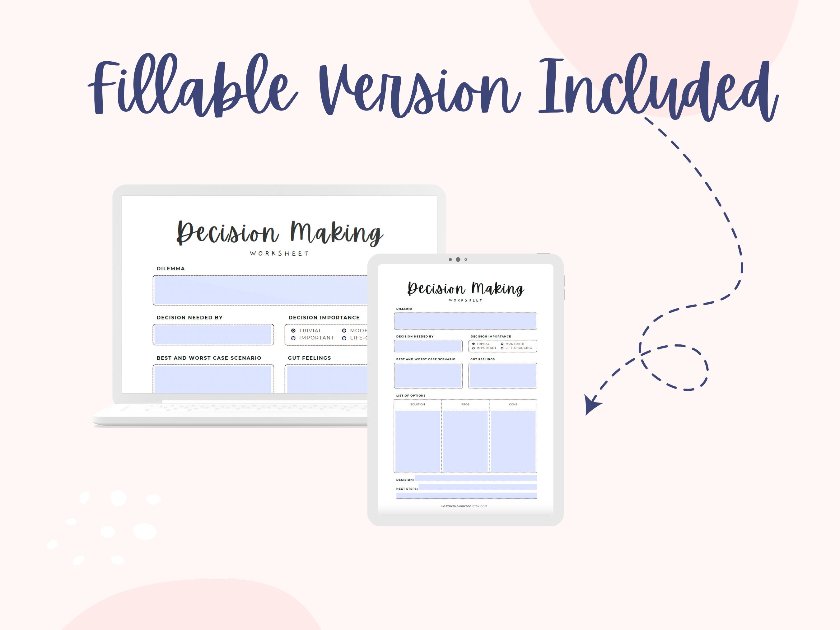 Decision Making Worksheet - Decision Planner, Anxiety Journal, Pros and ...