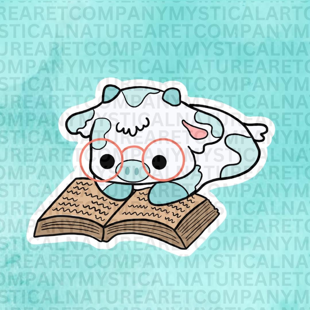 Cute Cow Kawaii Sticker, Adorable Spotted Cow Sticker, Cow Reading ...
